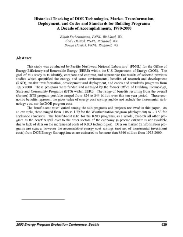 (PDF) Historical Tracking of DOE Technologies, Market Transformation ...