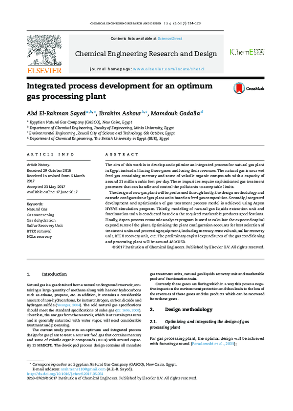 (PDF) Integrated process development for an optimum gas processing plant