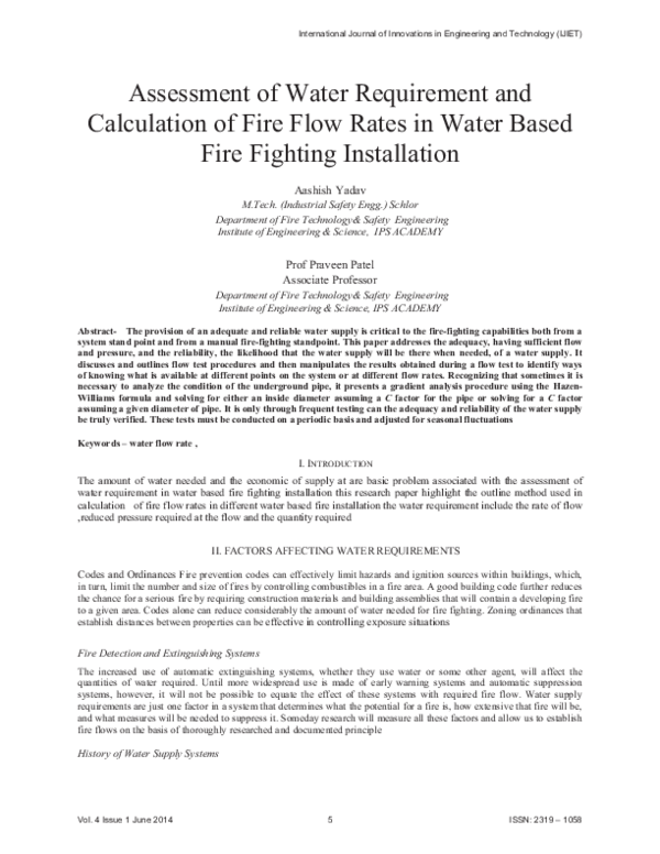 (PDF) Assessment of Water Requirement and Calculation of Fire Flow ...