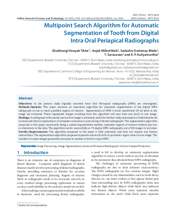 (PDF) Multipoint Search Algorithm for Automatic Segmentation of Tooth ...