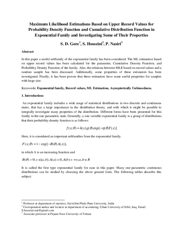 (PDF) Maximum Likelihood Estimations Based on Upper Record Values for Probability Density ...