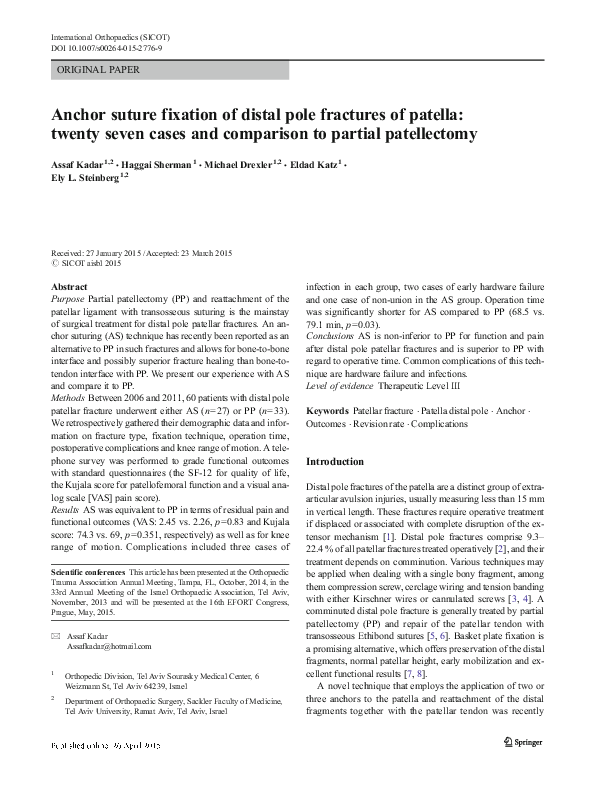 (PDF) Anchor suture fixation of distal pole fractures of patella ...