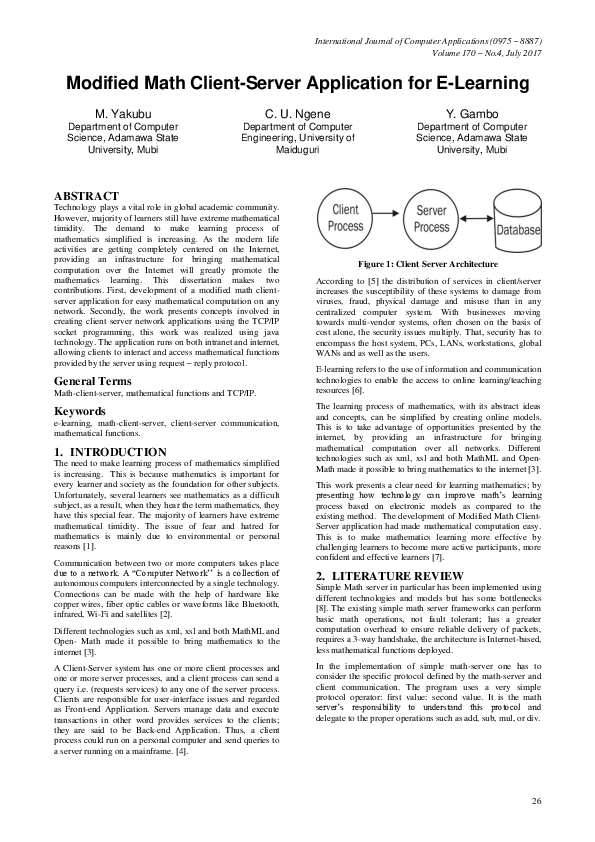 (PDF) Modified Math Client-Server Application for E-Learning