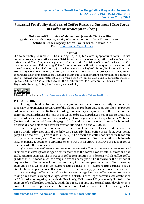 (PDF) Financial Feasibility Analysis of Coffee Roasting Business (Case Study in Coffee ...