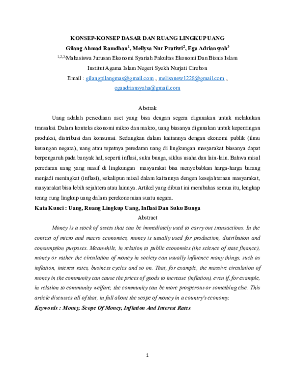 (PDF) KONSEP-KONSEP DASAR DAN RUANG LINGKUP UANG