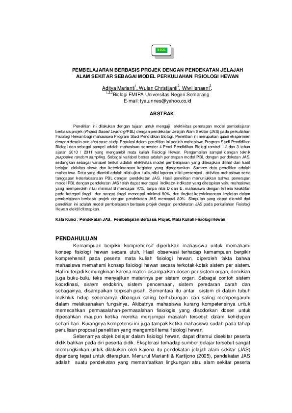 (PDF) Pembelajaran Berbasis Projek Dengan Pendekatan Jelajah Alam ...