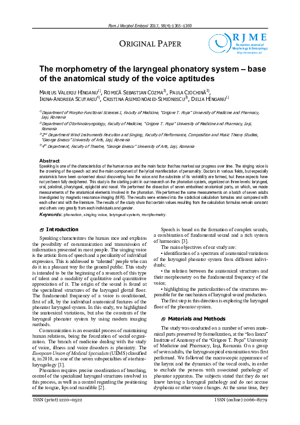 (PDF) The morphometry of the laryngeal phonatory system - base of the ...
