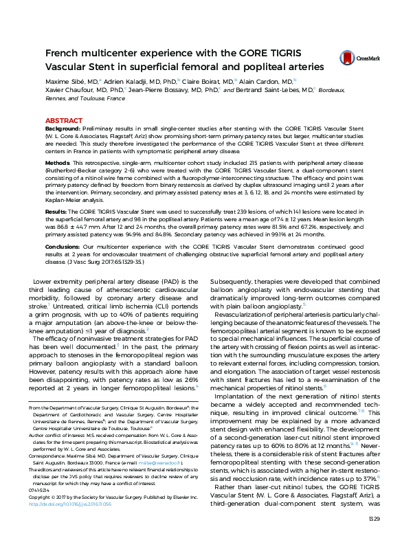 (PDF) French multicenter experience with the GORE TIGRIS Vascular Stent ...