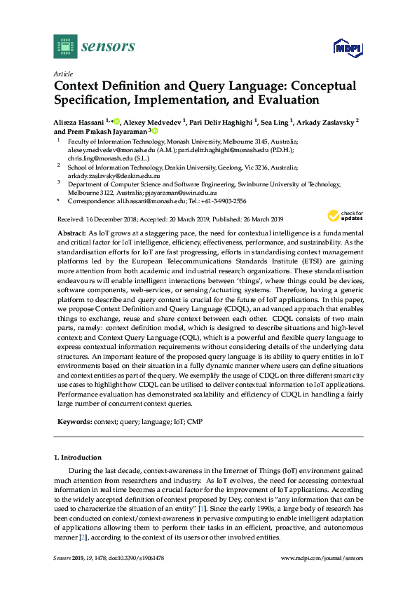 (PDF) Context Definition and Query Language: Conceptual Specification, Implementation, and ...