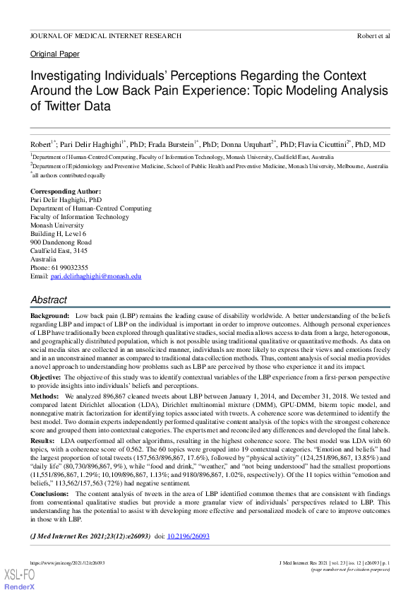 (PDF) Investigating Individuals’ Perceptions Regarding the Context Around the Low Back Pain ...