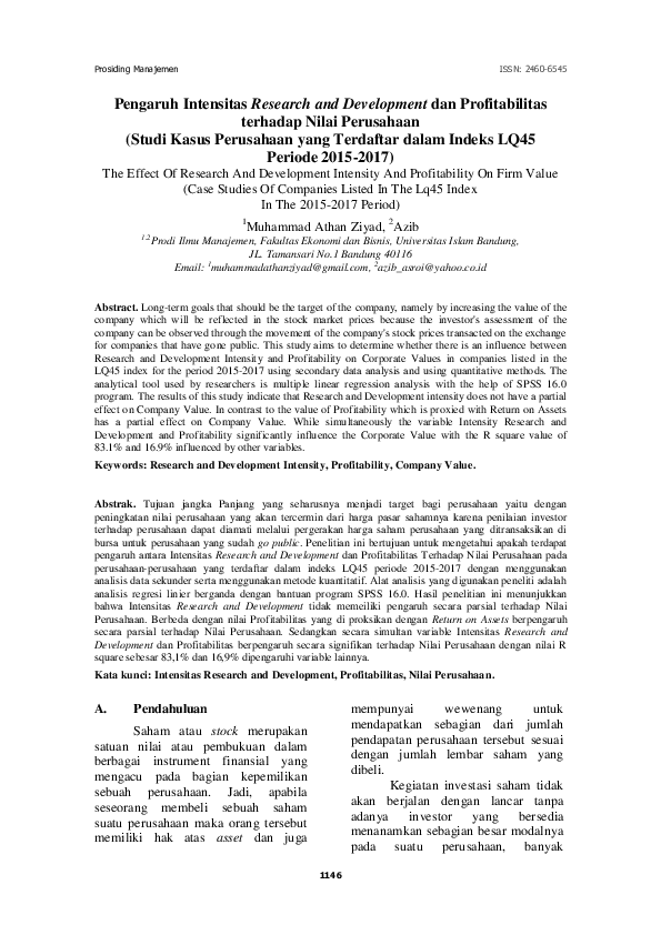 (PDF) Pengaruh Intensitas Research and Development dan Profitabilitas ...