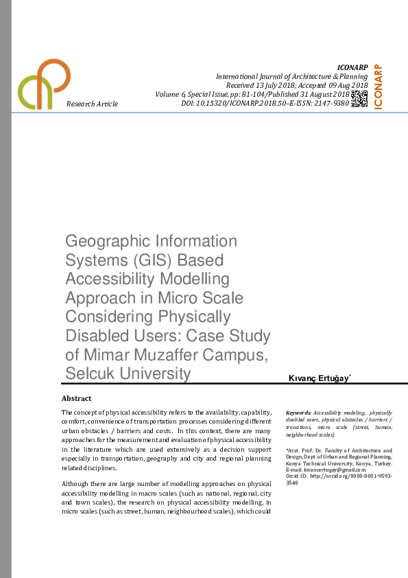 Pdf Geographic Information Systems Gis Based Accessibility Modeling Approach In Micro Scale