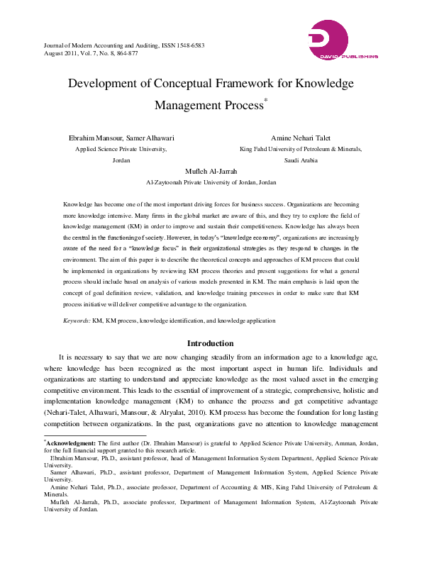 (PDF) Development of Conceptual Framework for Knowledge Management Process