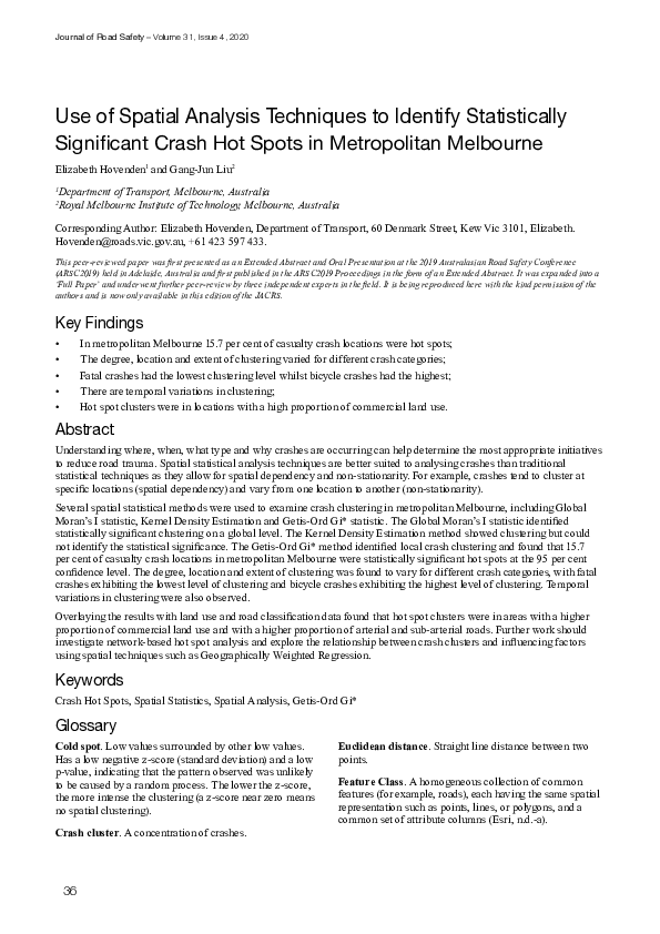 (PDF) Use of Spatial Analysis Techniques to Identify Statistically Significant Crash Hot Spots ...