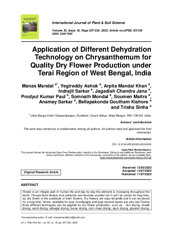 (PDF) Dehydration Techniques for Chrysanthemum Dry Flower Production