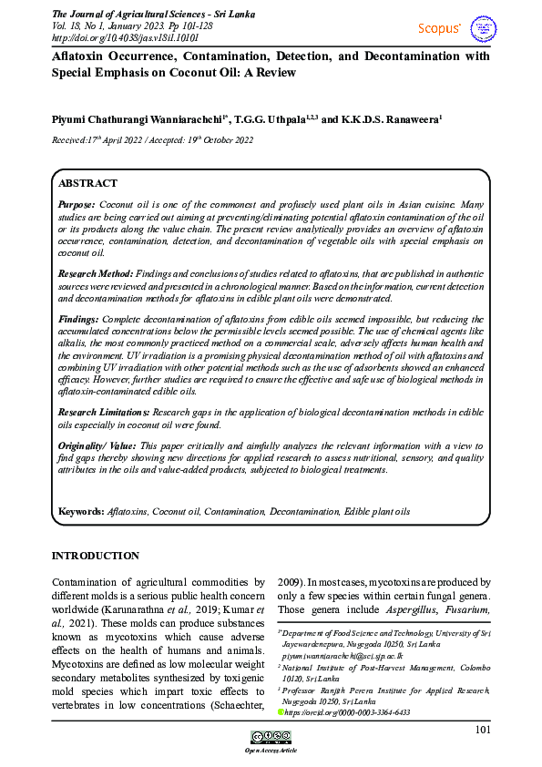 Pdf Aflatoxin Occurrence Contamination Detection And