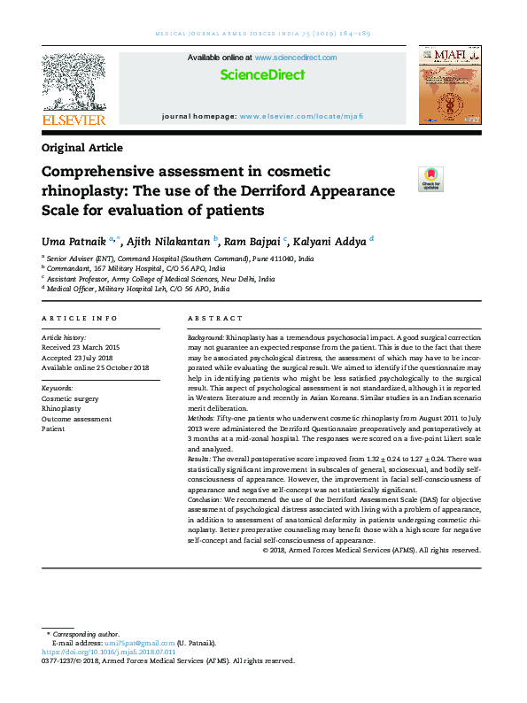 (PDF) Comprehensive assessment in cosmetic rhinoplasty: The use of the ...