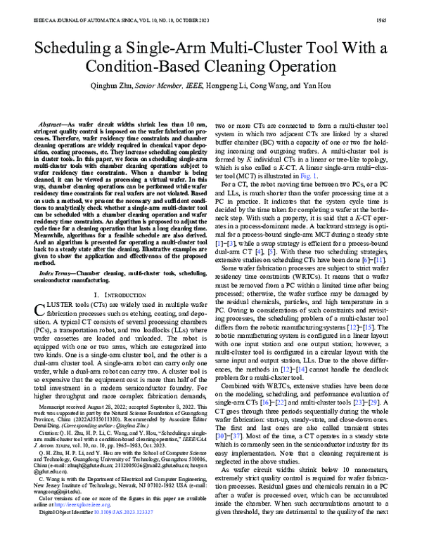 (PDF) Scheduling a Single-Arm Multi-Cluster Tool With a Condition-Based ...