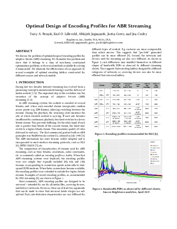 (PDF) Optimal Design of Encoding Profiles for ABR Streaming | Yuriy ...