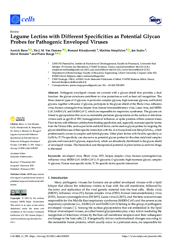 (PDF) Legume Lectins with Different Specificities as Potential Glycan ...