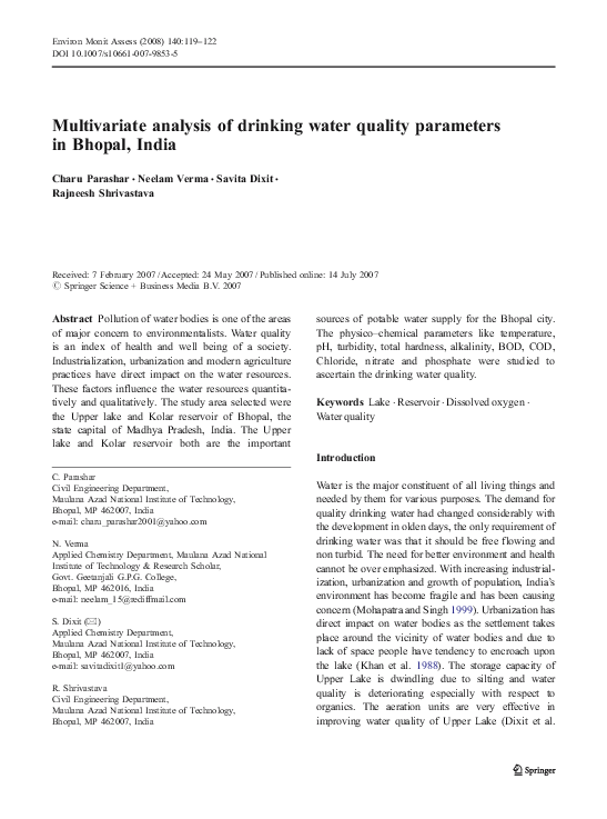 (PDF) Multivariate analysis of drinking water quality parameters in ...