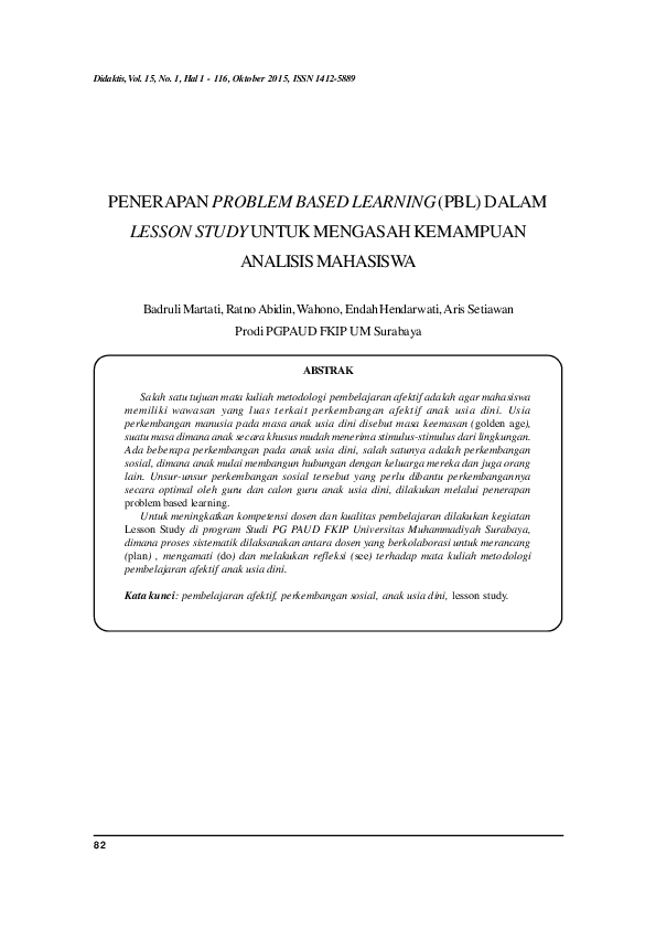 (PDF) Penerapan Problem Based Learning (PBL) Dalam Lesson Study Untuk Mengasah Kemampuan ...
