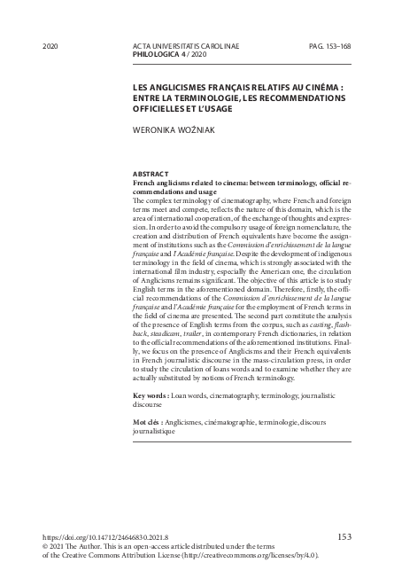 (PDF) Les anglicismes français relatifs au cinéma : entre la ...