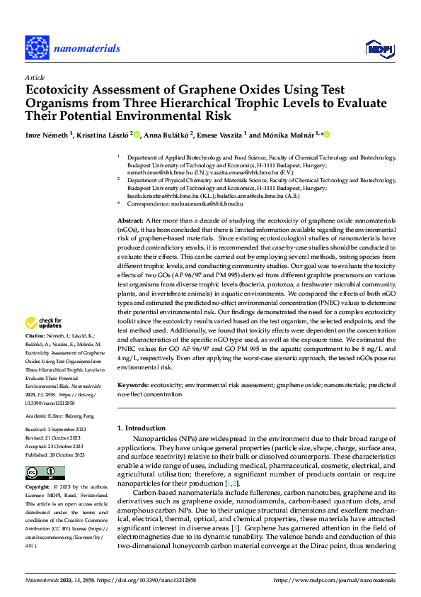 (PDF) Ecotoxicity Assessment of Graphene Oxides Using Test Organisms ...