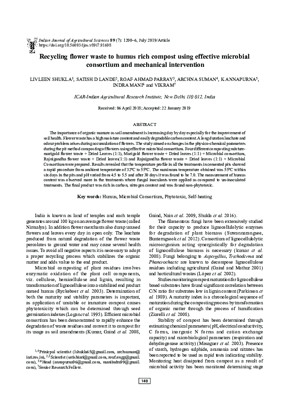 (PDF) Recycling flower waste to humus rich compost using effective ...