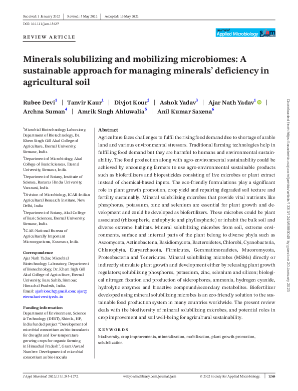 (PDF) Minerals solubilizing and mobilizing microbiomes: A sustainable approach for managing ...