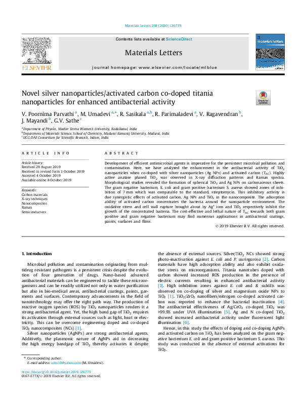 (PDF) Novel silver nanoparticles/activated carbon co-doped titania ...