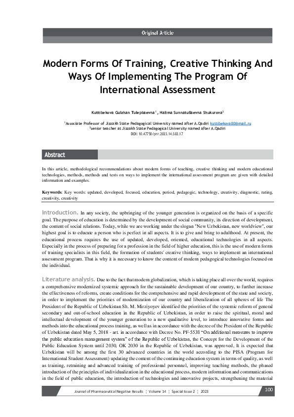 (PDF) Modern Forms Of Training, Creative Thinking And Ways Of ...