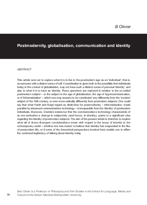(PDF) Postmodernity, globalisation, communication and identity