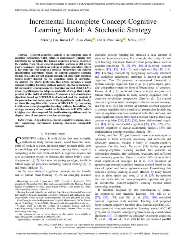 Pdf Incremental Incomplete Concept Cognitive Learning Model A