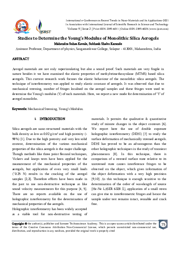 (PDF) Studies to Determine the Young’s Modulus of Monolithic Silica ...