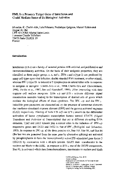 (PDF) PML Is a Primary Target Gene of Interferon and Could Mediate Some ...