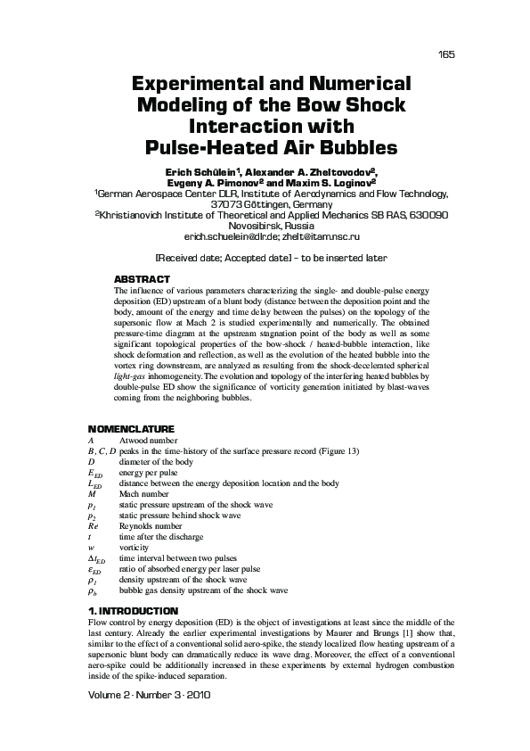 (PDF) Experimental and Numerical Modeling of the Bow Shock Interaction with Pulse-Heated Air Bubbles