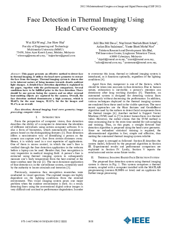 (PDF) Face detection in thermal imaging using head curve geometry