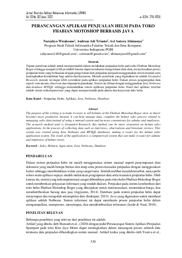 (PDF) Perancangan Aplikasi Penjualan Helm pada Toko Fhabian Motoshop Berbasis Java