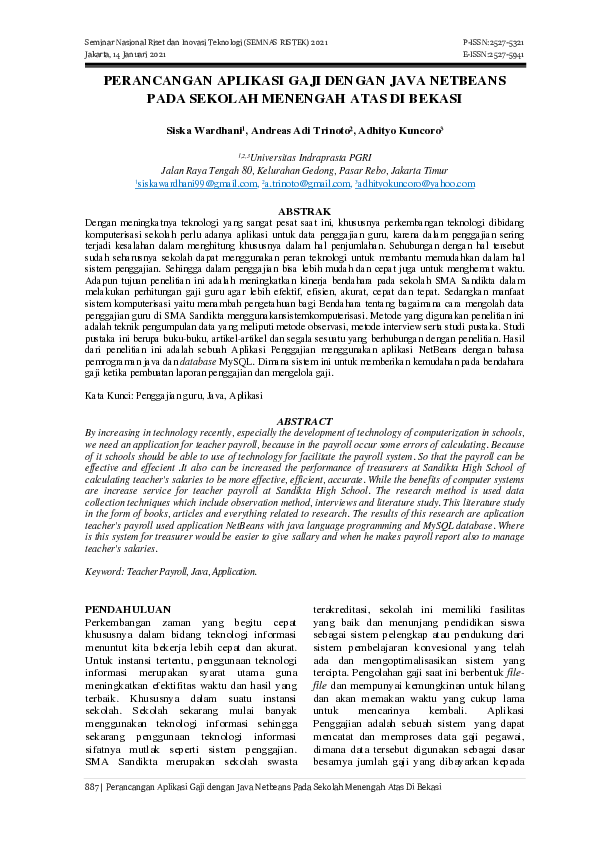 (PDF) Perancangan Aplikasi Gaji Dengan Java Netbeans Pada Sekolah Menengah Atas Di Bekasi