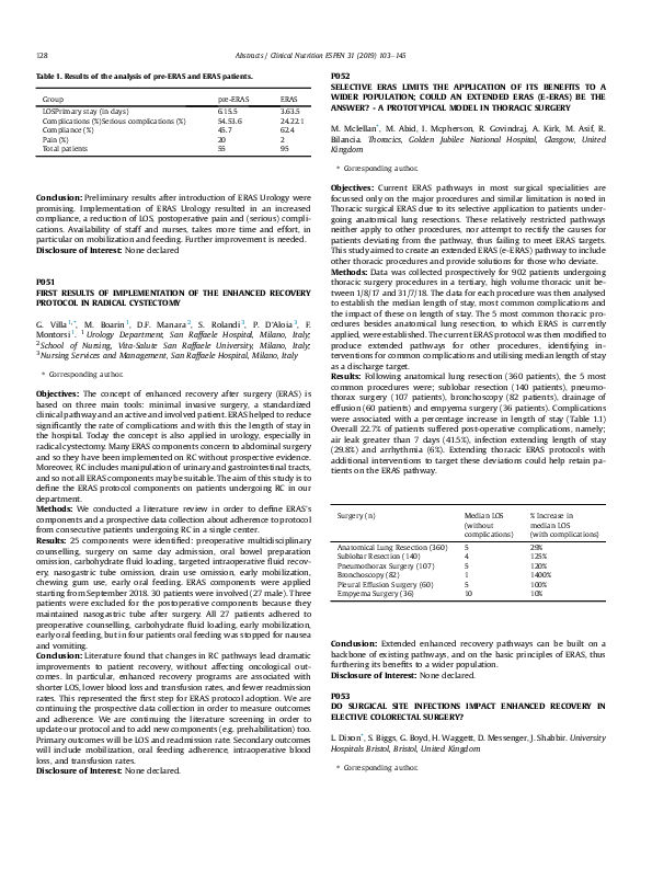 (PDF) First results of implementation of the enhanced recovery protocol ...