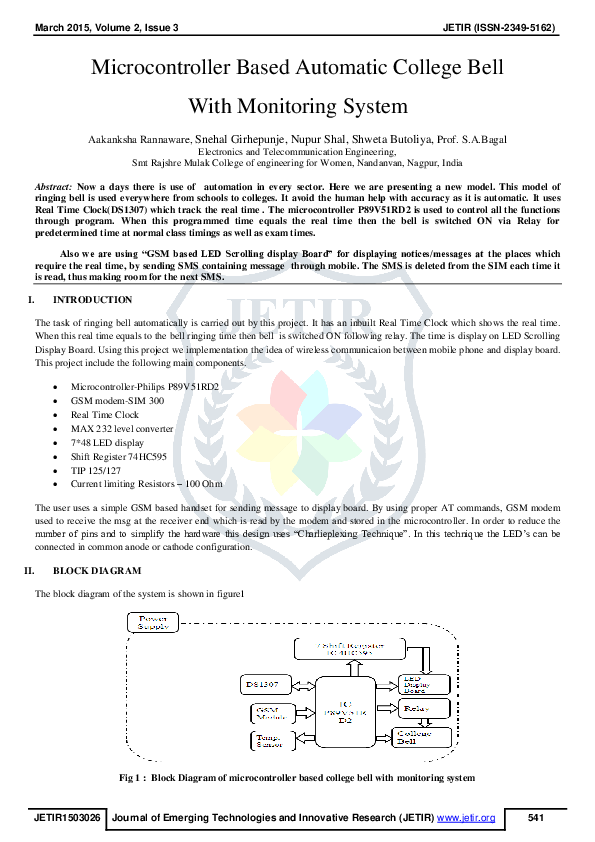 (PDF) Microcontroller Based Automatic College Bell With Monitoring System