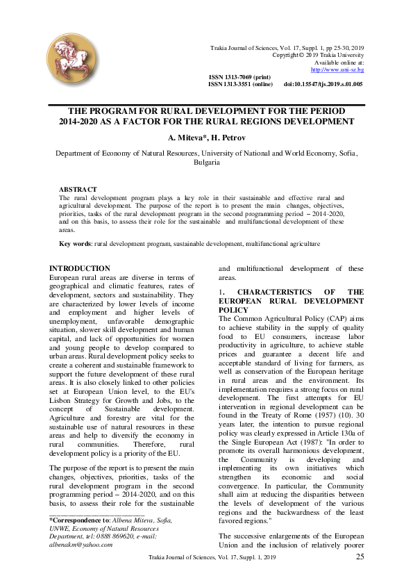(PDF) The Program for Rural Development for the Period 2014-2020 as a ...