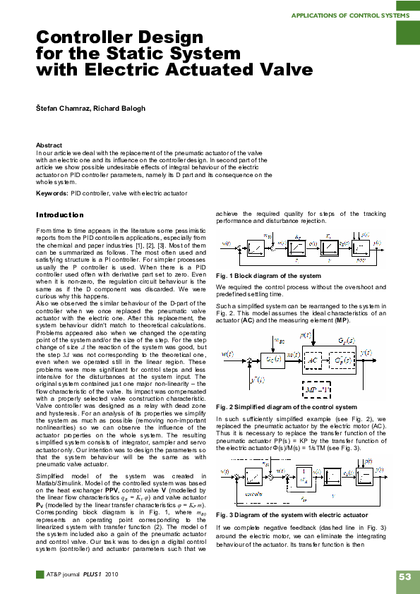 (PDF) Controller Design for the Static System with Electric Actuated Valve