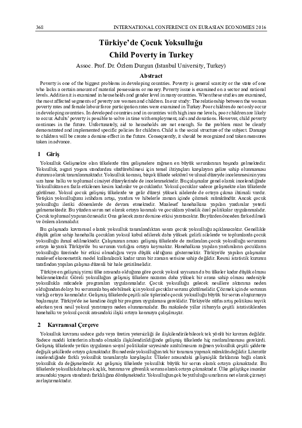 (PDF) Child Poverty in Turkey