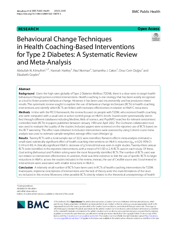(PDF) Behavioural Change Techniques in Health Coaching-Based ...