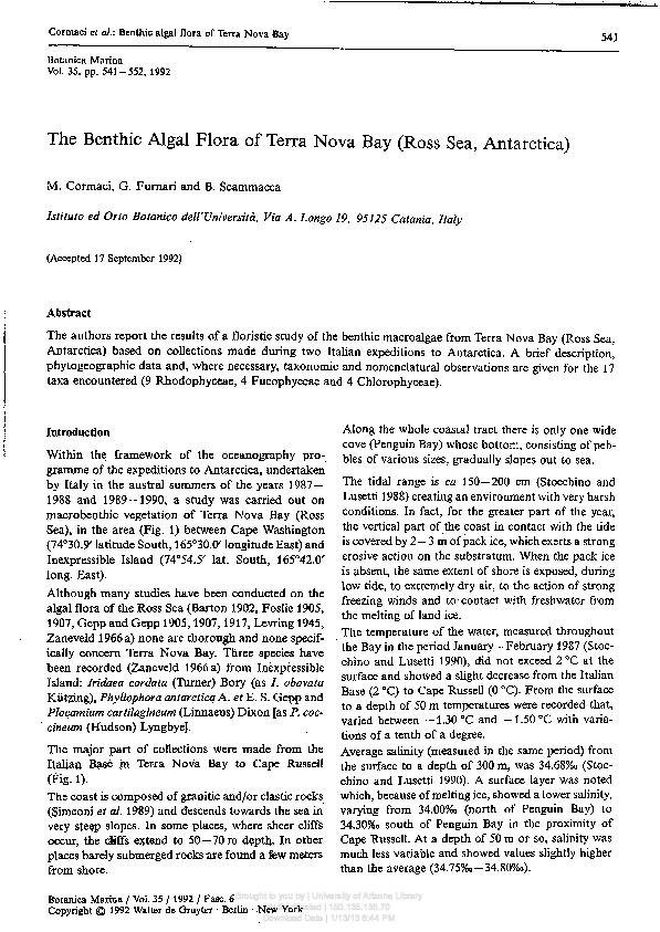 (PDF) The Benthic Algal Flora of Terra Nova Bay (Ross Sea, Antarctica)