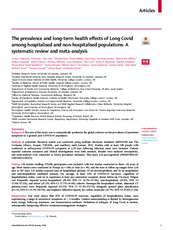 (PDF) The prevalence and long-term health effects of Long Covid among ...