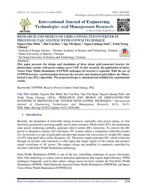 (PDF) Research and Design of Grid-Connected Inverter in Photovoltaic System with SVPWM Technique