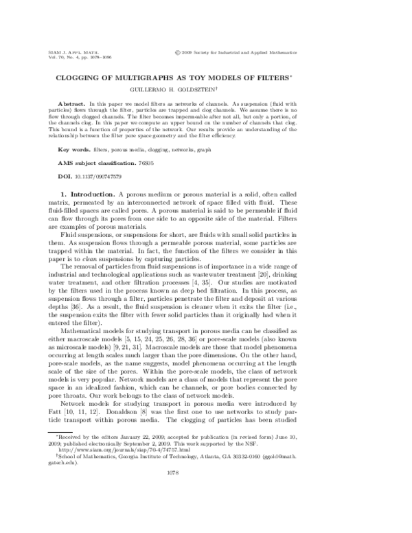 (PDF) Clogging of Multigraphs as Toy Models of Filters